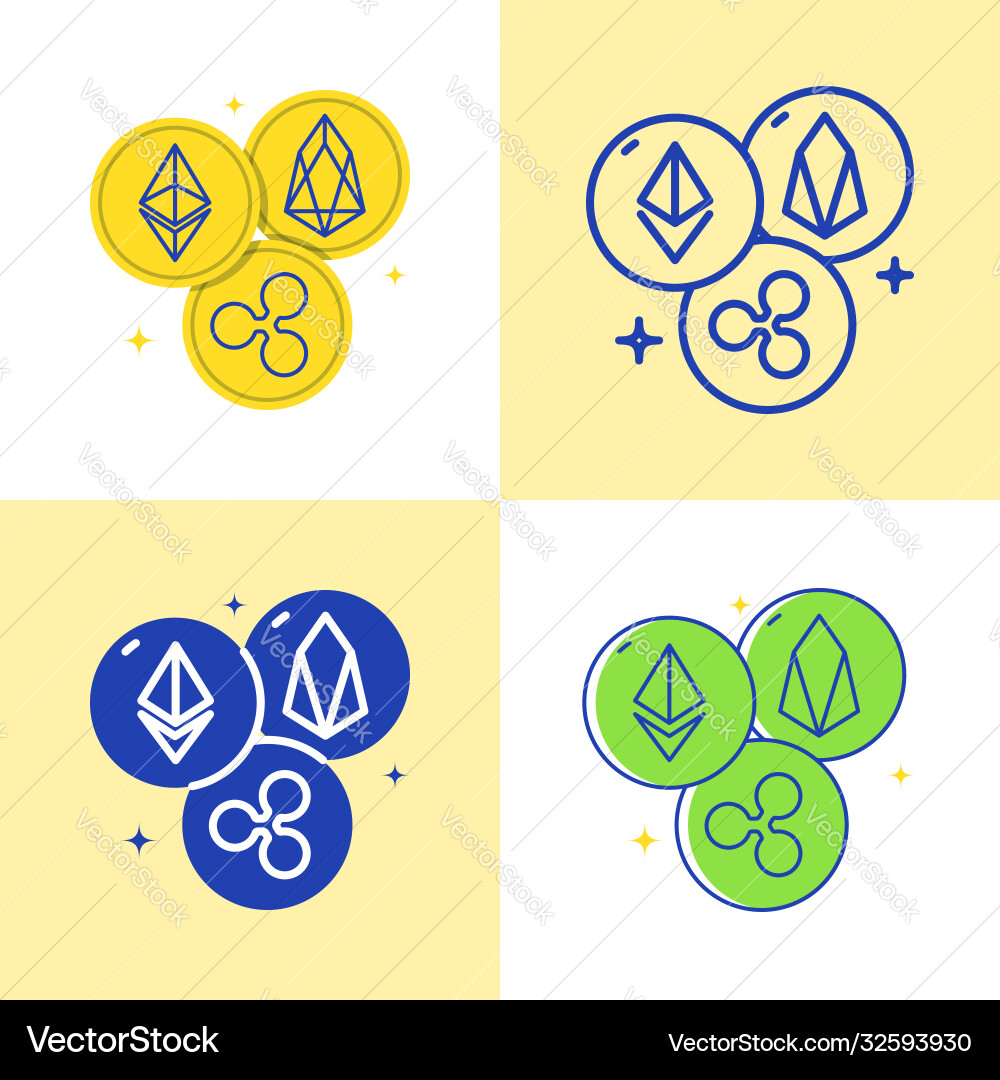 Cryptocurrency altcoins icon set in flat and line Vector Image