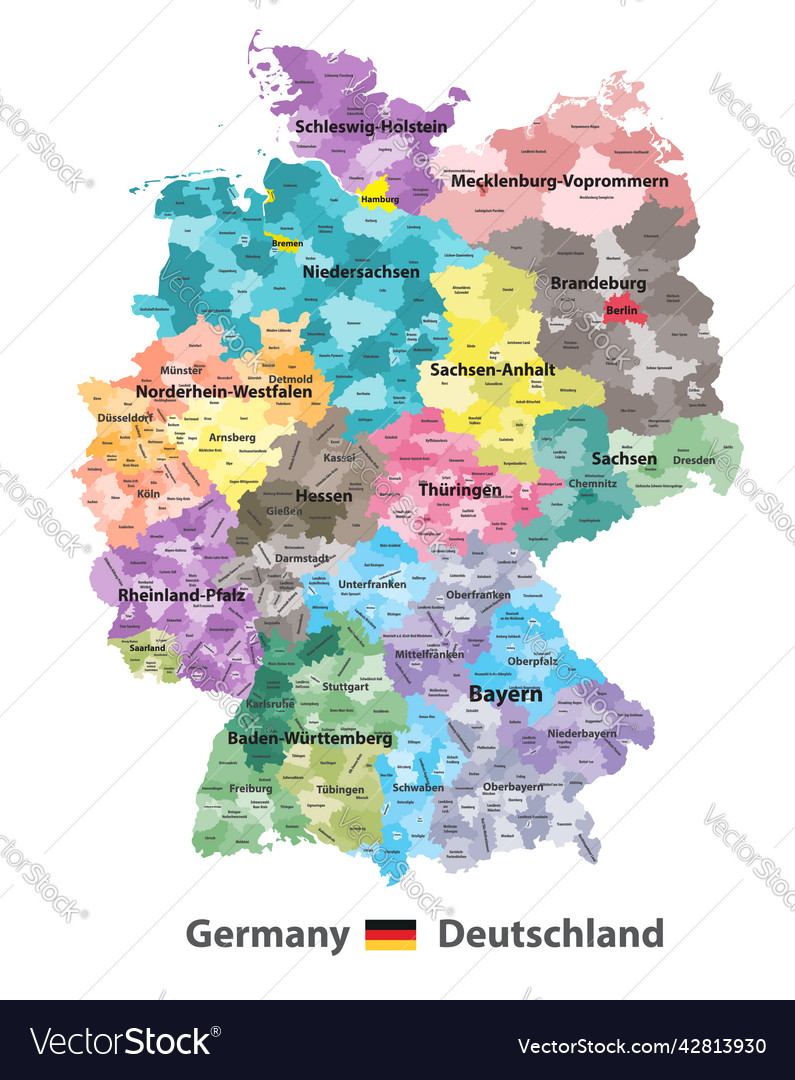 Germany states and districts colored map Vector Image