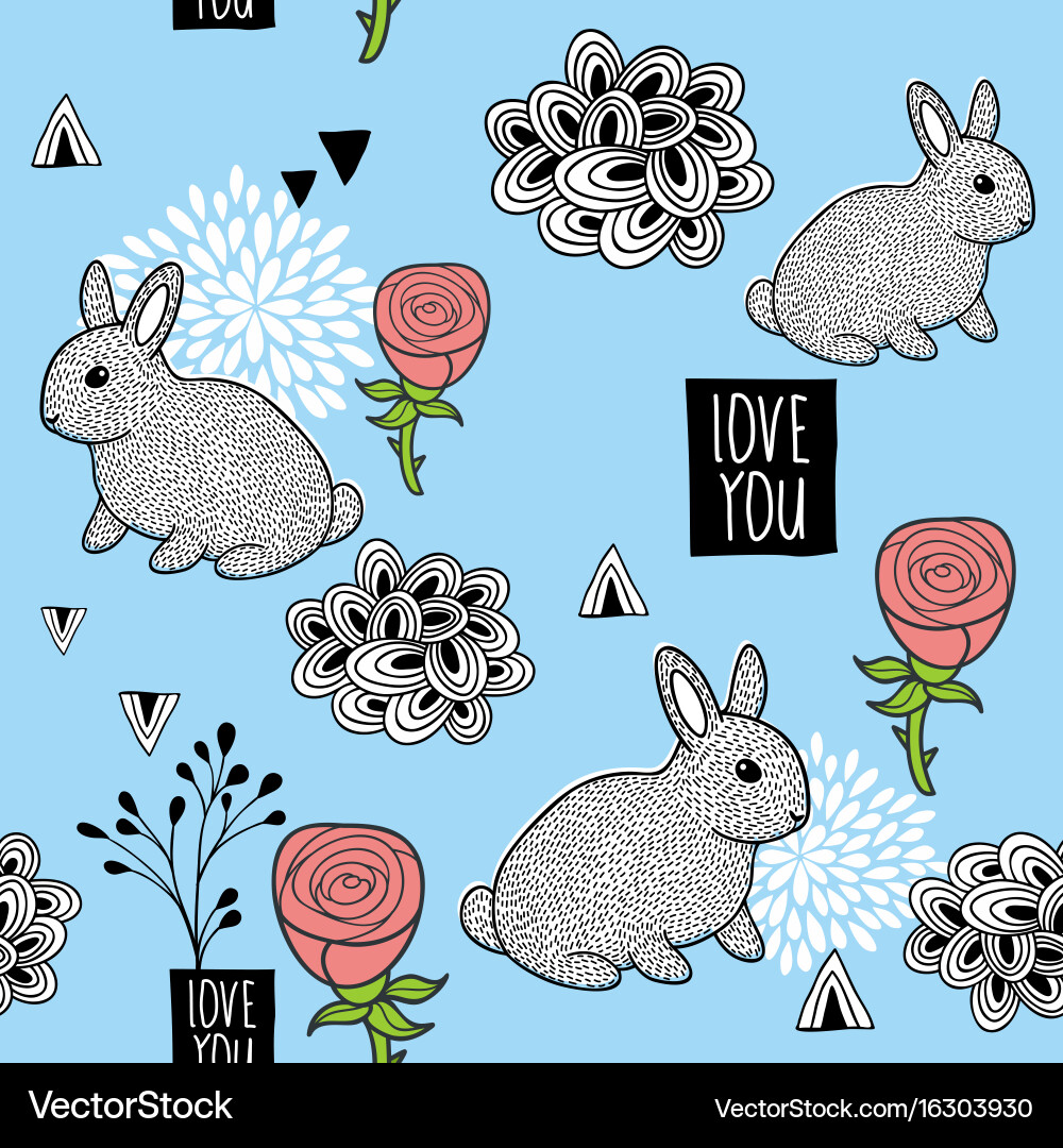 Seamless pattern with cute little bunny and pink Vector Image