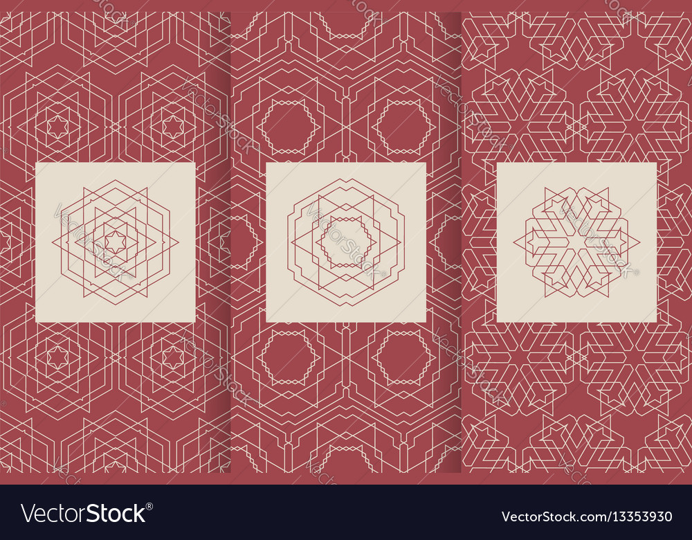 Set of seamless patterns in red color with logo Vector Image