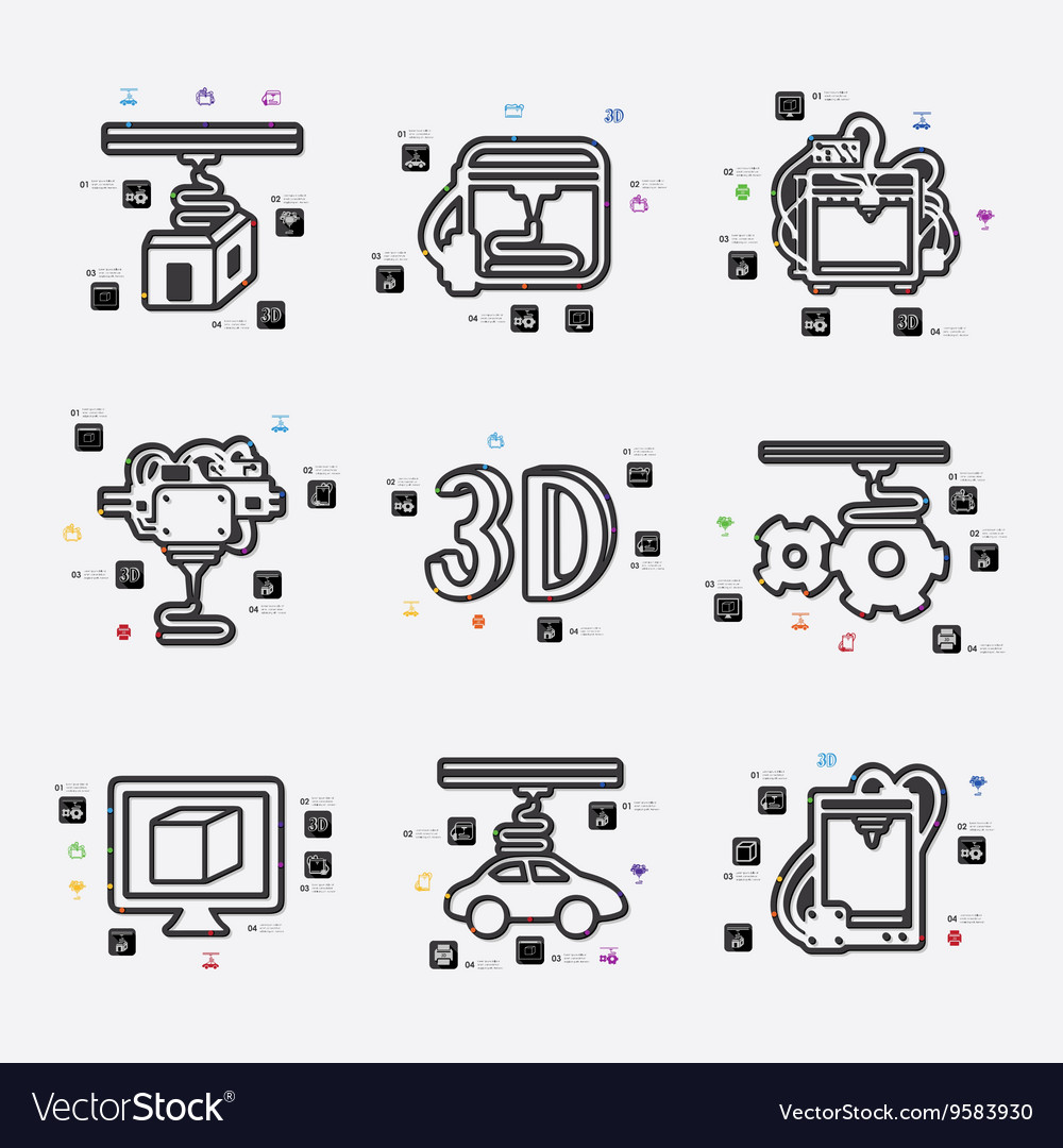 Three d printer infographic Royalty Free Vector Image
