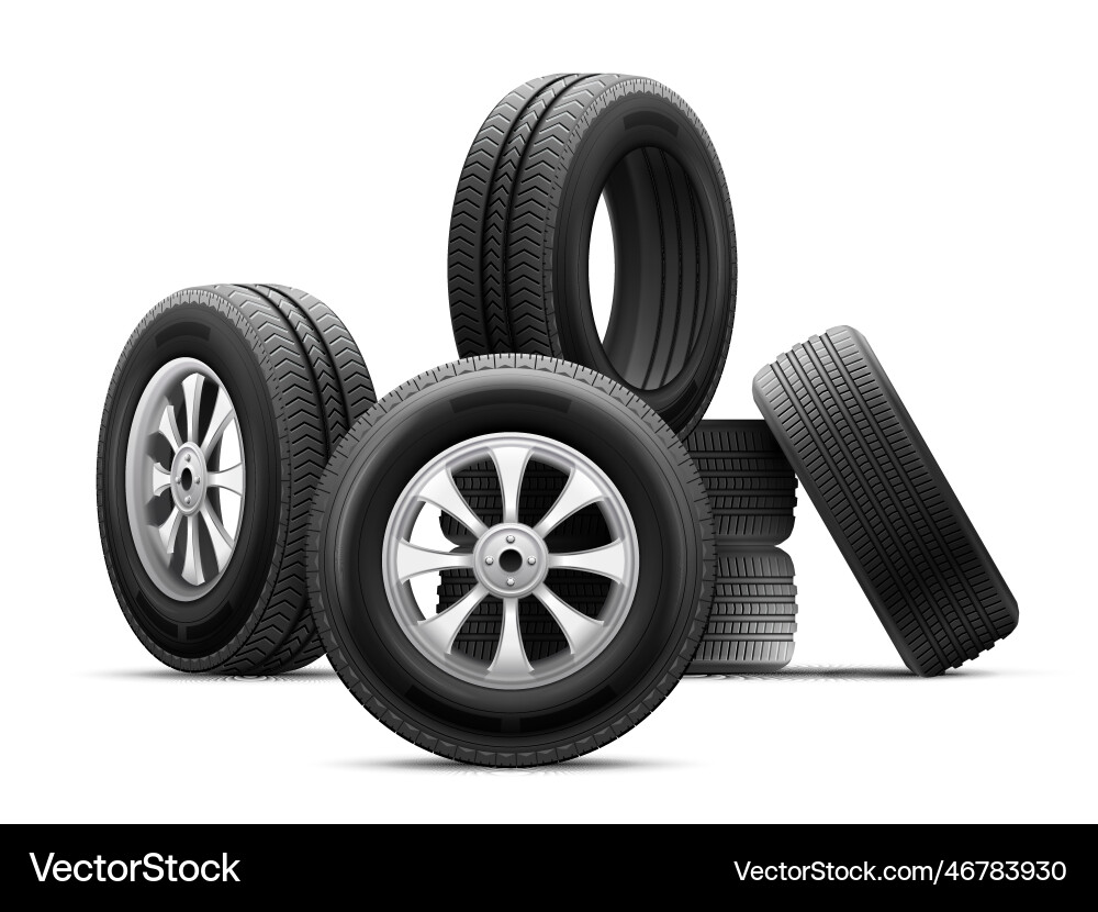 Wheel tires realistic composition Royalty Free Vector Image