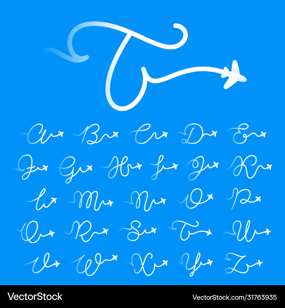 Alphabet with plane and airline Royalty Free Vector Image