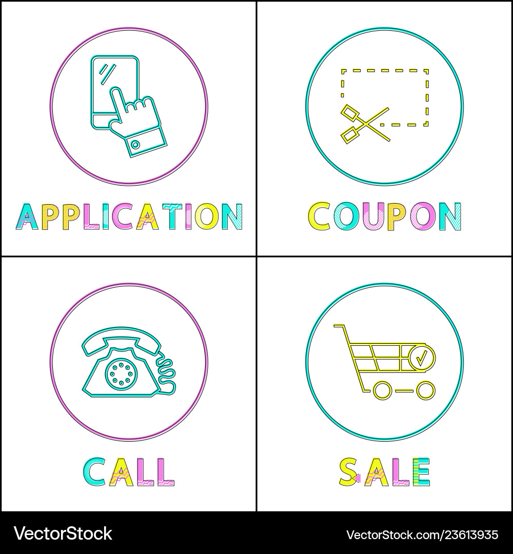Application and coupon call sale linear icons Vector Image