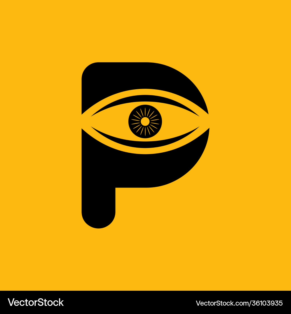 Black yellow p initial letter with eye logo Vector Image