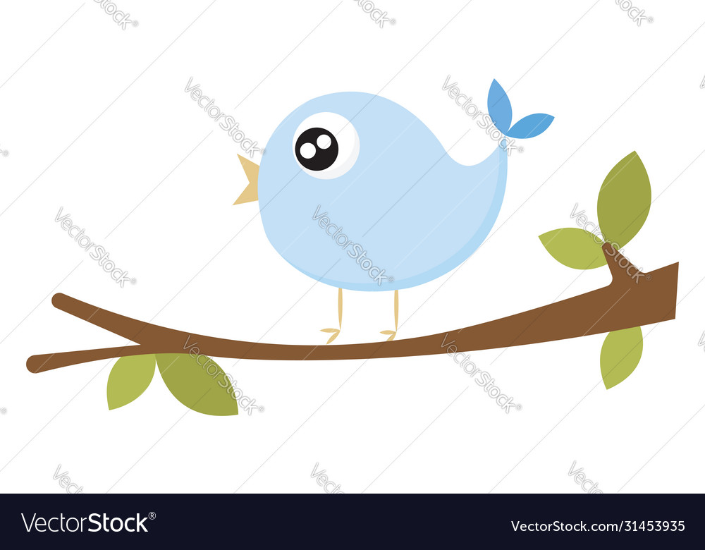 Blue bird on tree white background Royalty Free Vector Image