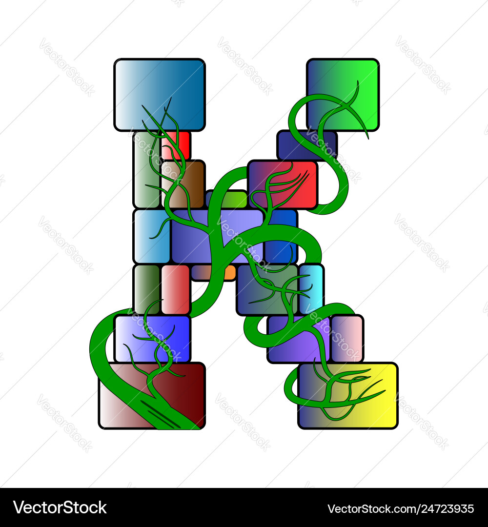 Font in a multicolored cubic style letter k Vector Image
