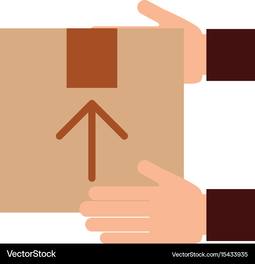 Hand human with box carton delivery icon Vector Image