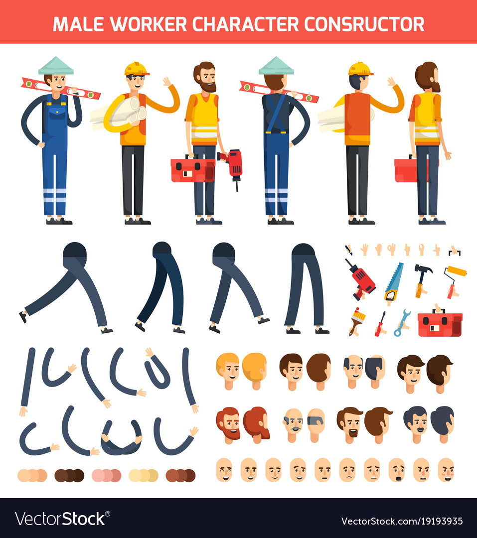 Male worker character constructor composition Vector Image