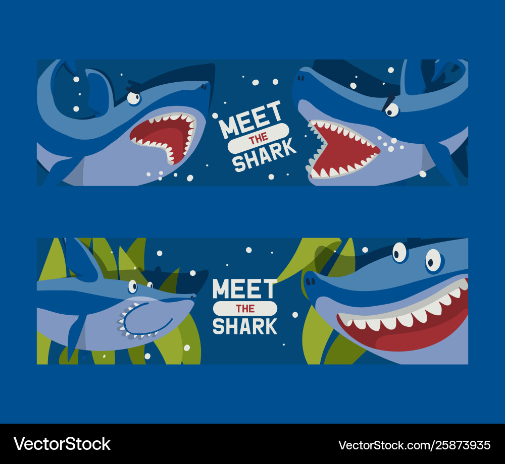 Meet big sharks set banners Royalty Free Vector Image