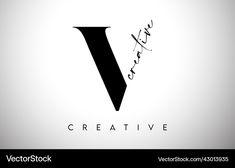 V letter design with creative cut and serif font Vector Image