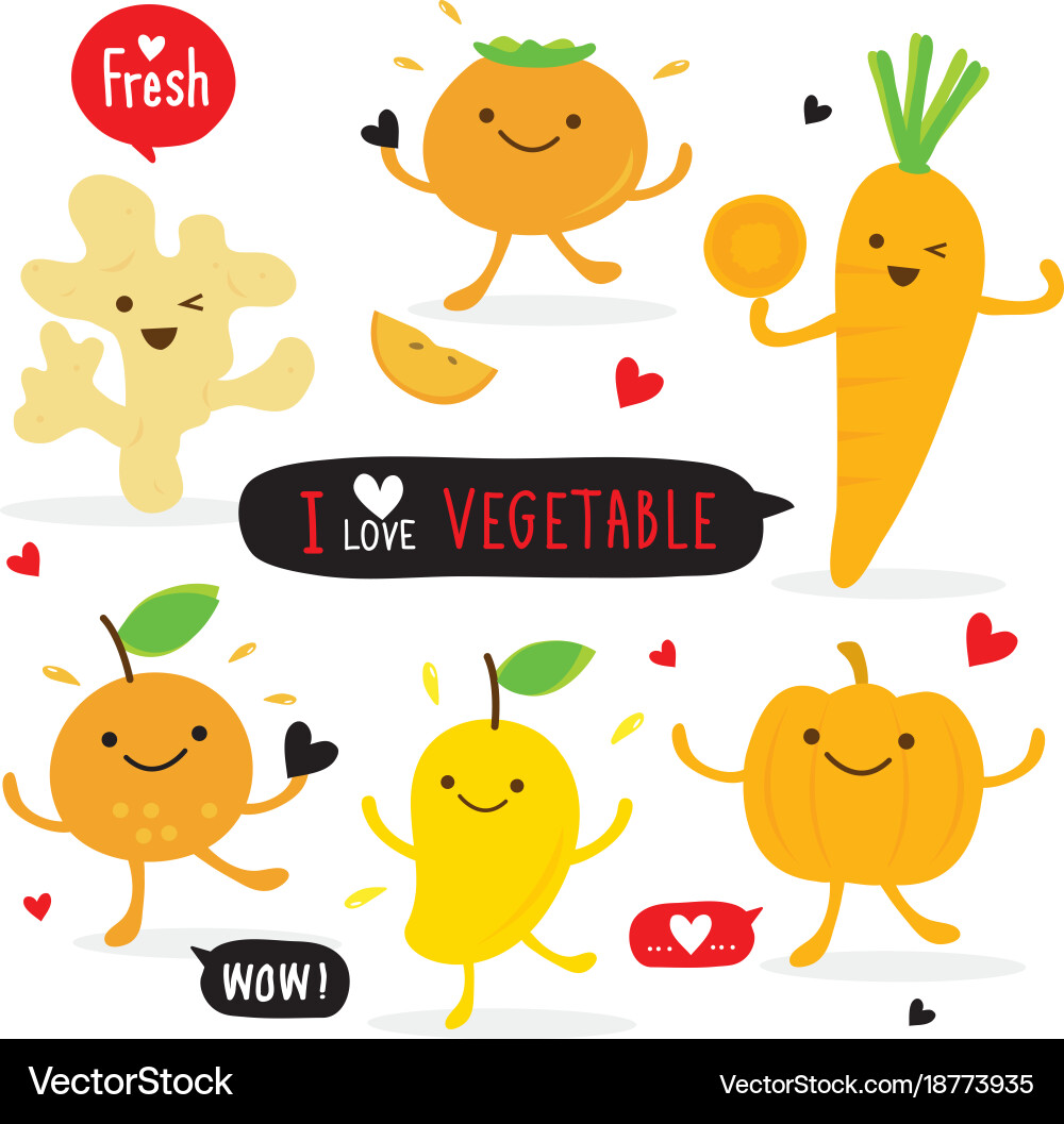 Vegetable fruit cartoon cute mango orange carrot Vector Image