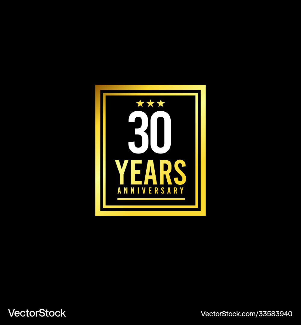 30 years anniversary gold square design logo Vector Image