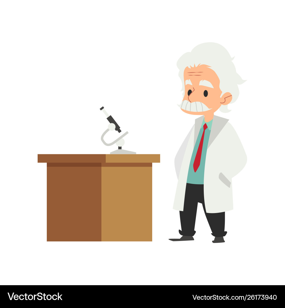 An old man a scientist in lab coat comes Vector Image