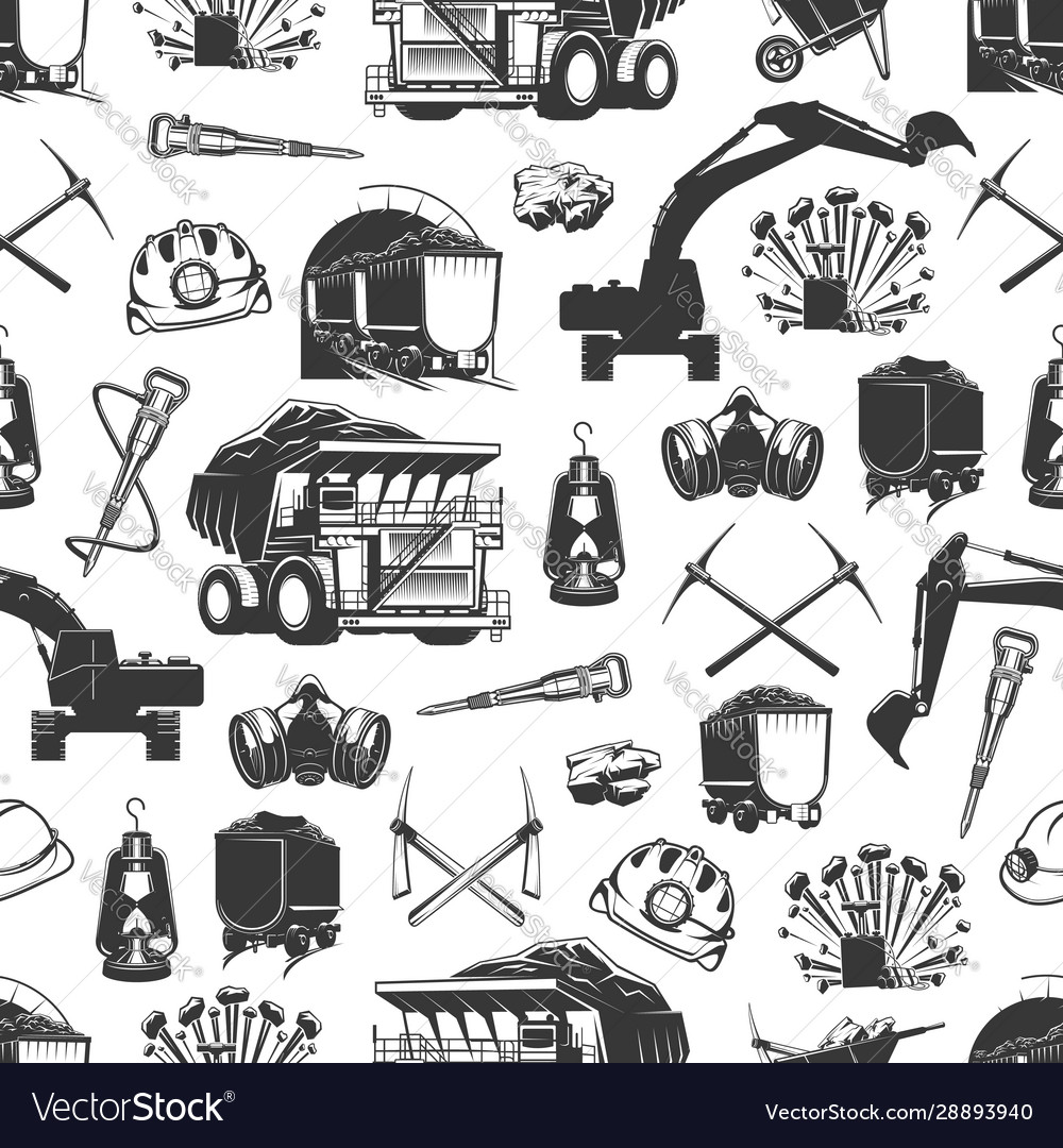 Coal mining miner tools seamless pattern Vector Image