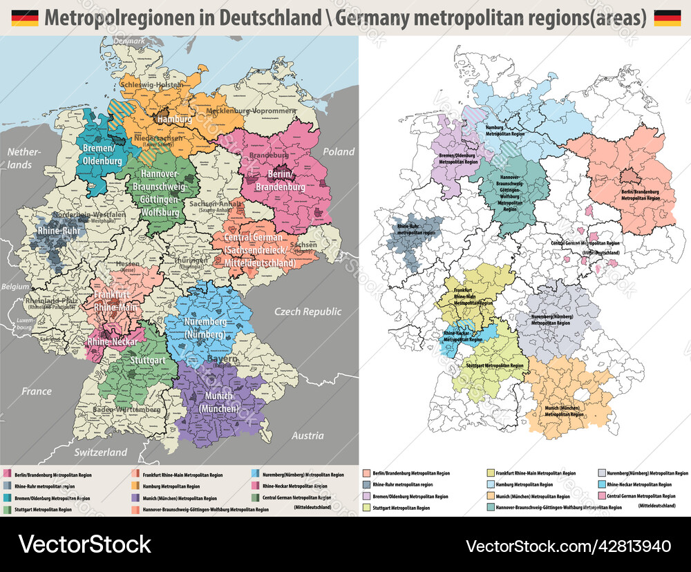 Germany metropolitan regions map Royalty Free Vector Image