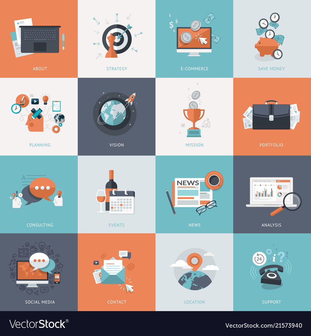 Set of flat design concept icons for business Vector Image Set of flat design concept icons for business Vector Image