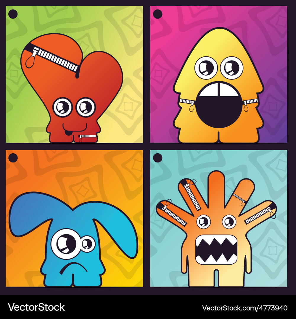 Set of four monster on abstract background Vector Image