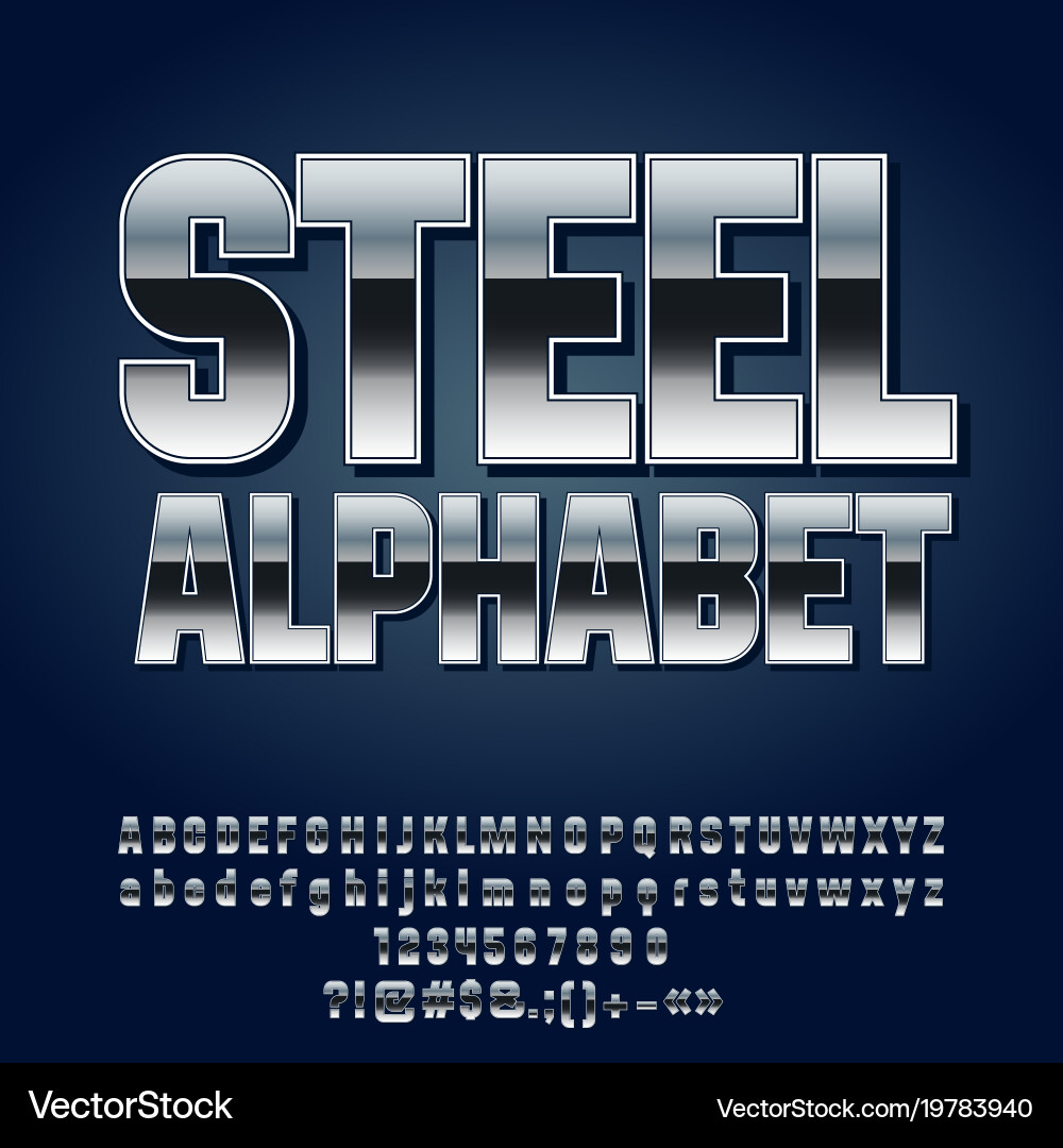 Set of silver alphabet letters Royalty Free Vector Image