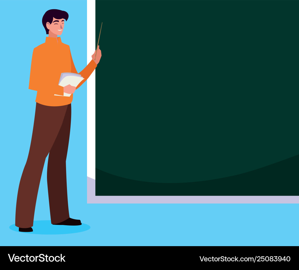 Teacher male with documents and chalkboard Vector Image