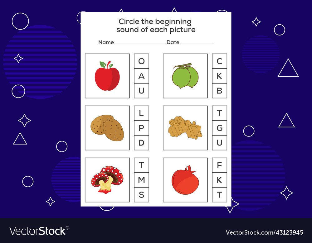 Circle the beginning sound of each picture Vector Image