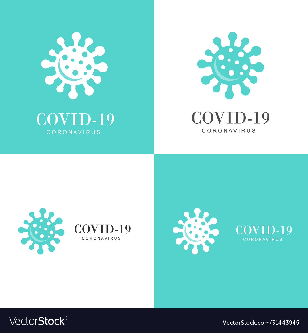 Coronavirus logo with bacteria in white and blue Vector Image