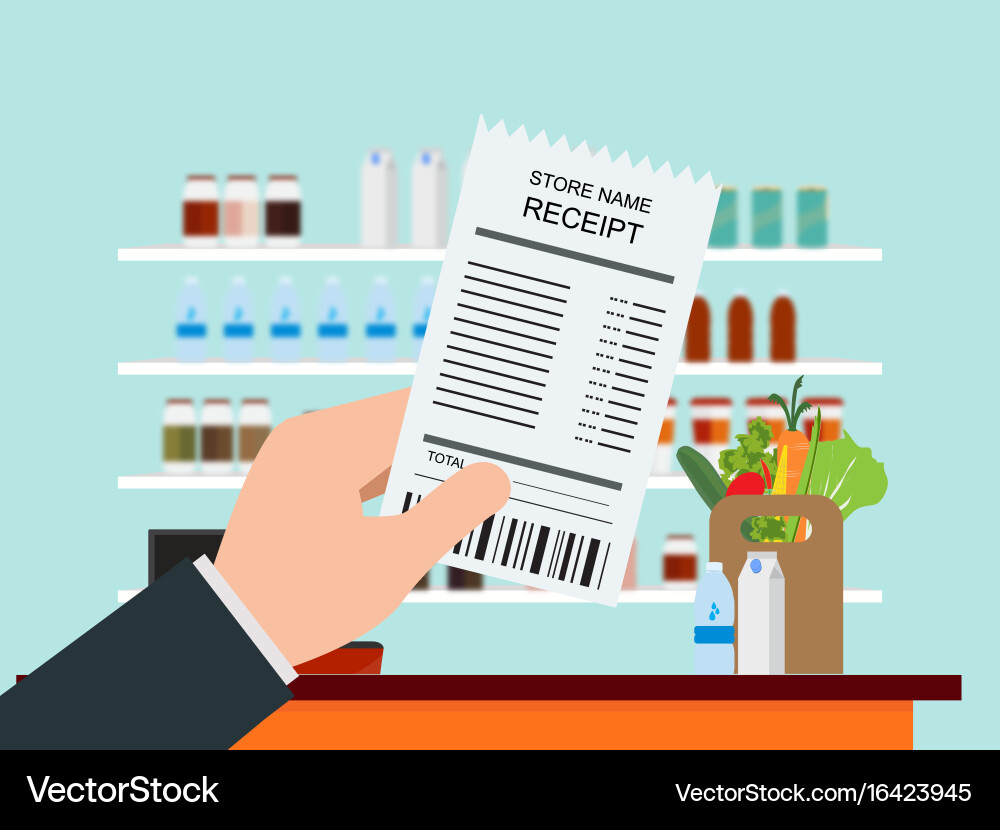 Hand holding grocery shopping receipt Royalty Free Vector