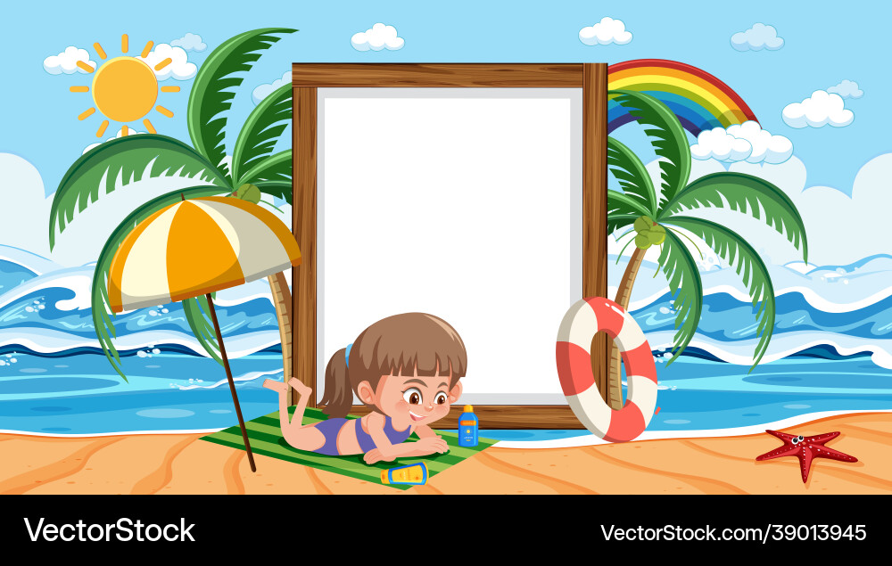 Kids on vacation at beach daytime scene Royalty Free Vector