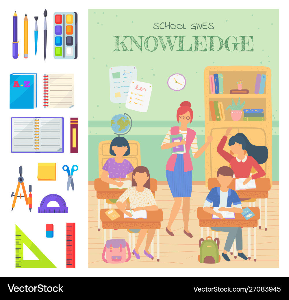 Lesson in school and supplies for studying Vector Image