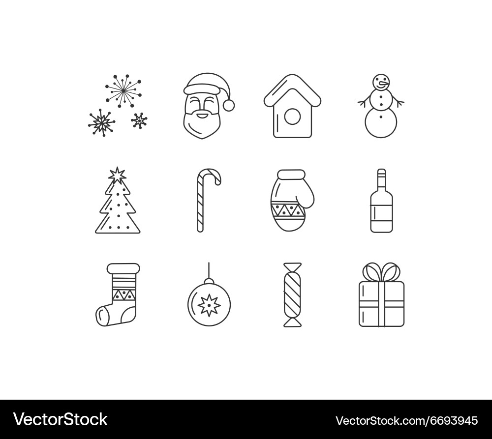 Merry christmas outline icon set Royalty Free Vector Image