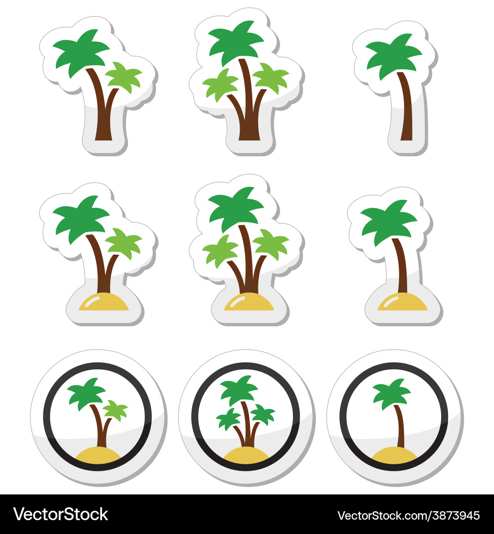 Palm trees exotic holidays on beach icons Vector Image