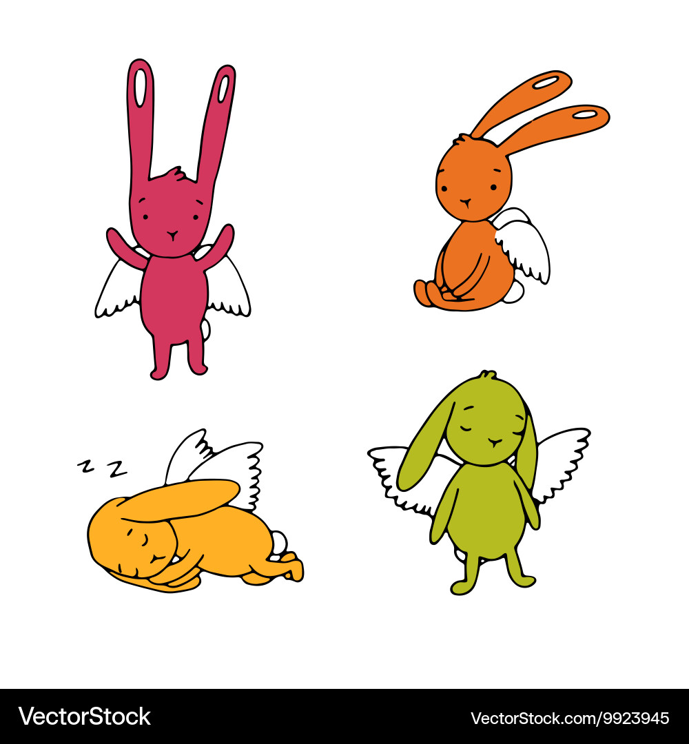 Set of cute rabbits with wings Royalty Free Vector Image