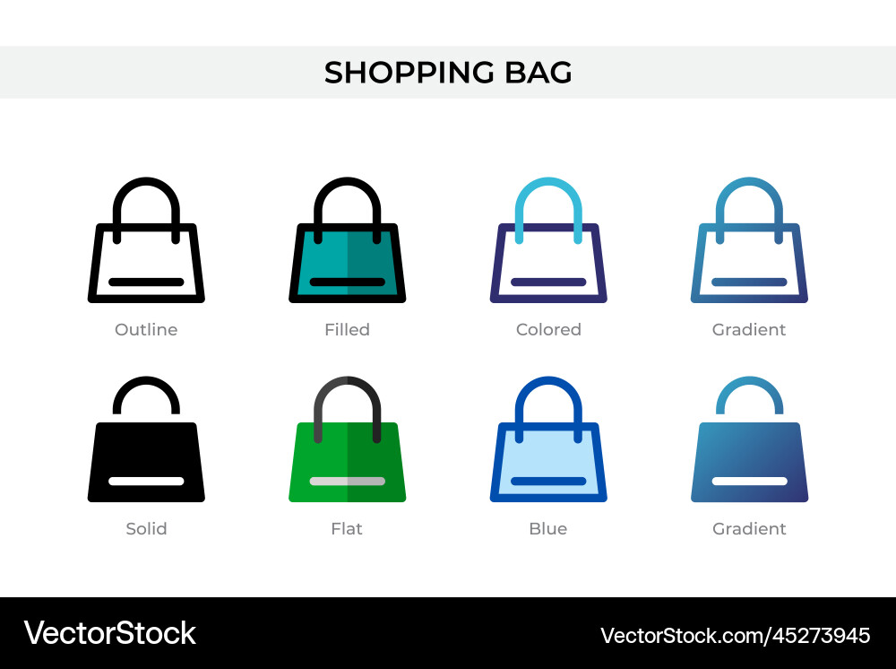 Shopping bag icon in different style bag Vector Image