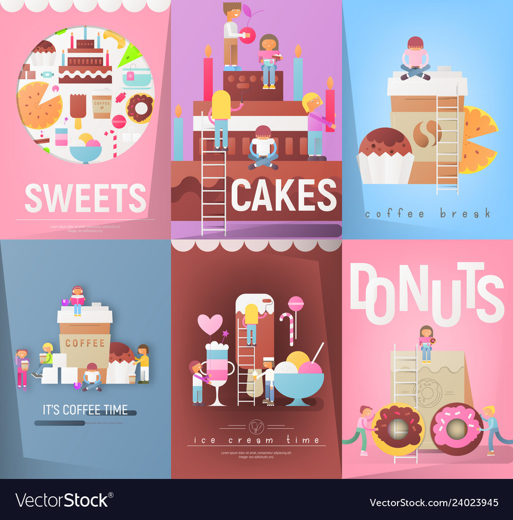 Sweets and desserts posters set Royalty Free Vector Image