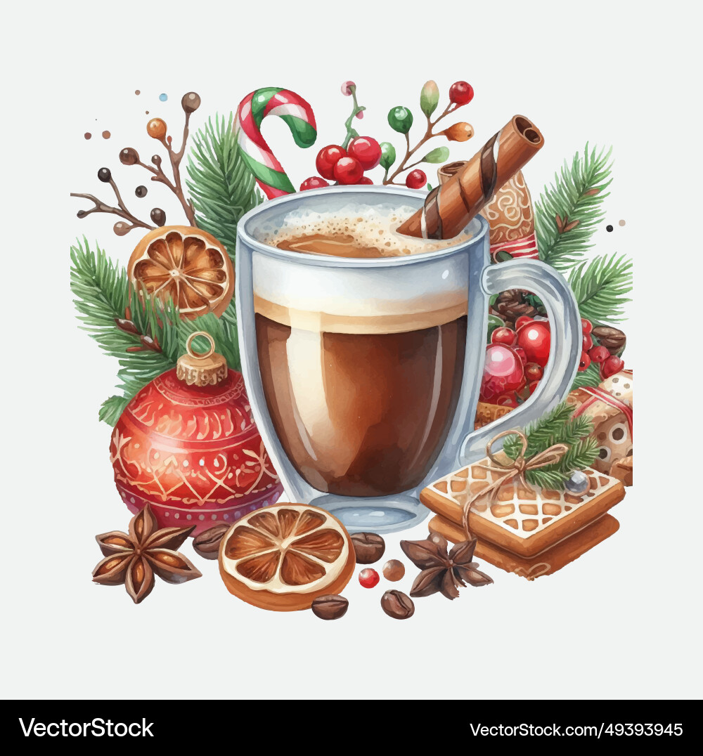 Watercolor christmas coffee file Royalty Free Vector Image