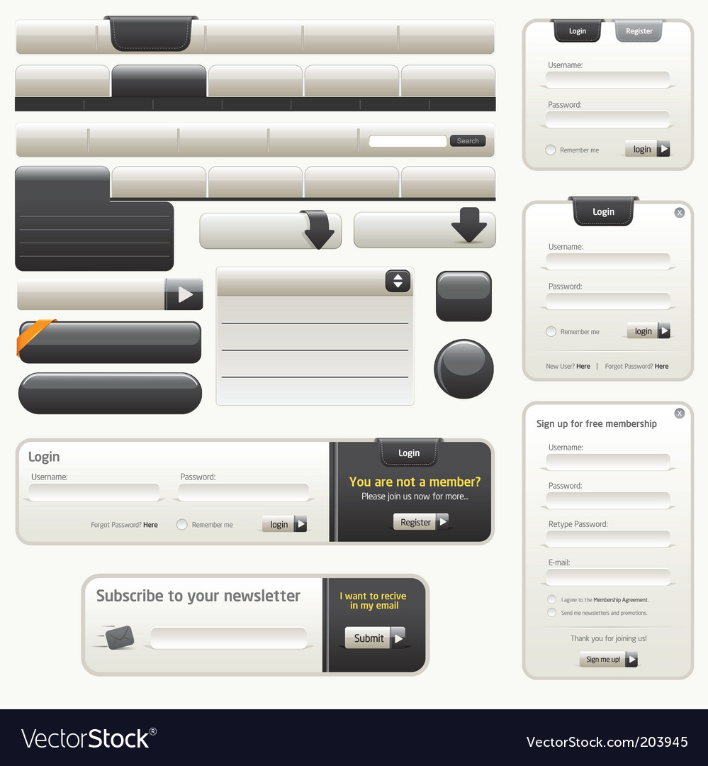 Website design elements black Royalty Free Vector Image