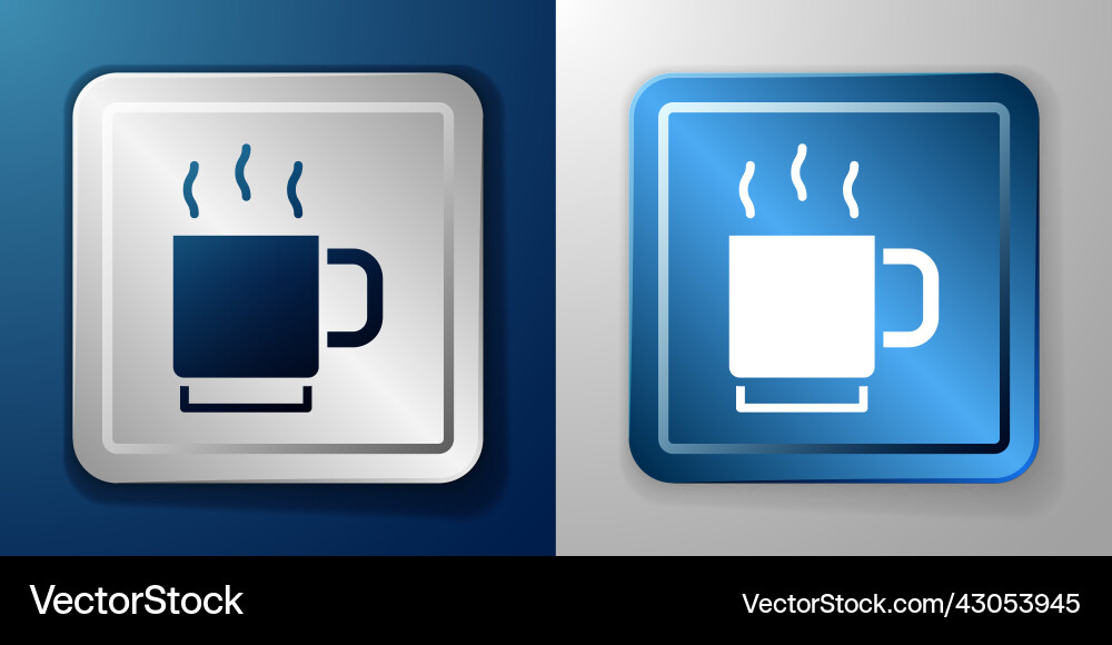White coffee cup icon isolated on blue and grey Vector Image