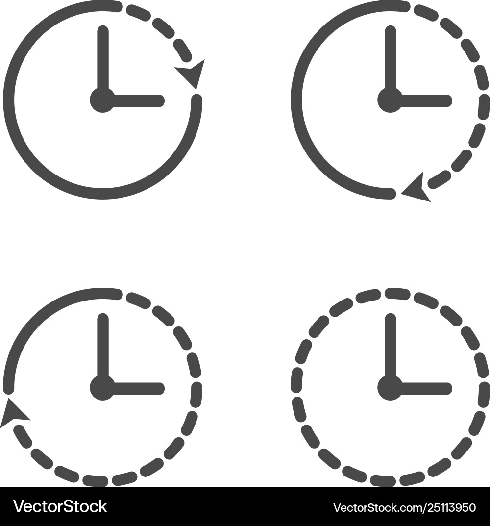 Clock icon set 4 icons in line style Royalty Free Vector