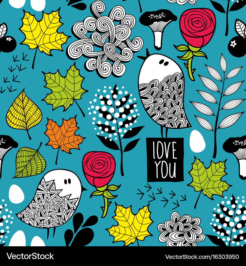 Endless background with doodle birds and nature Vector Image