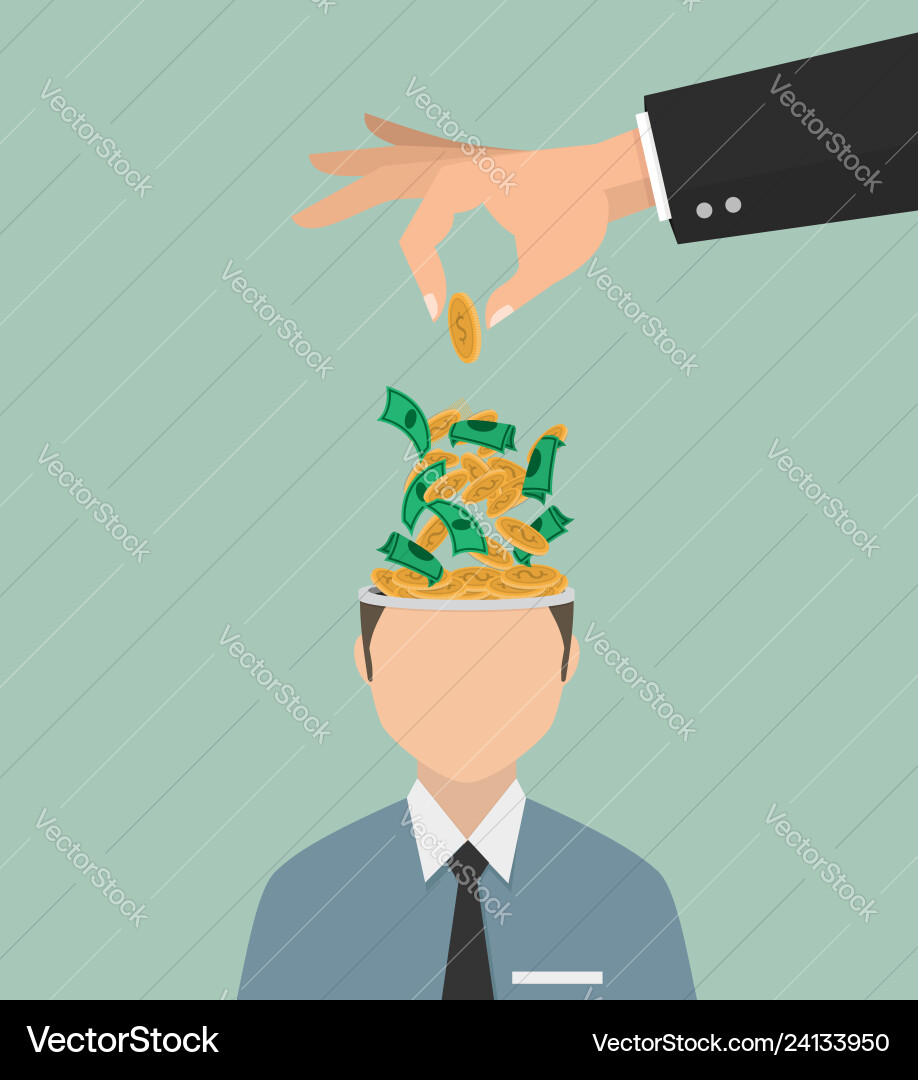 Hand putting coin in the head Royalty Free Vector Image