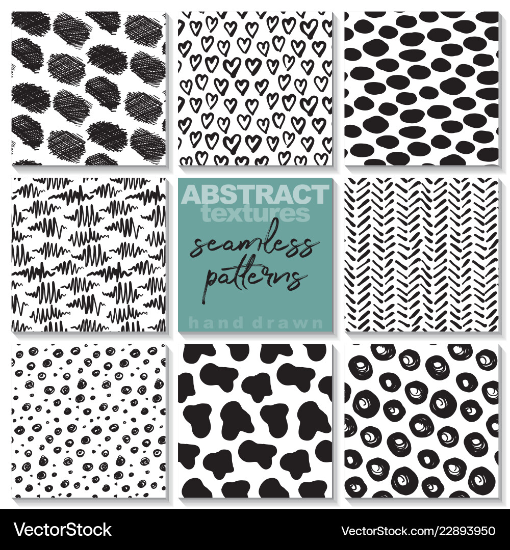 Set of eight hand drawn ink seamless patterns Vector Image