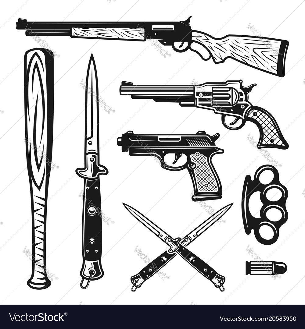 Weapons design vintage elements and objects Vector Image