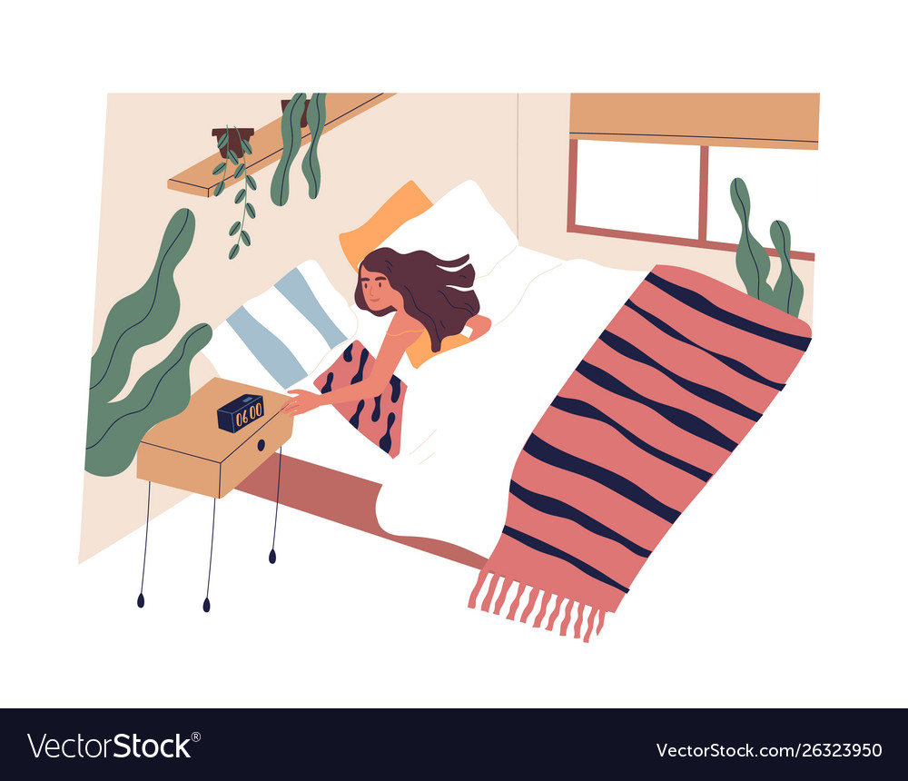 Young Woman Waking Up In Morning Female Character Vector Image