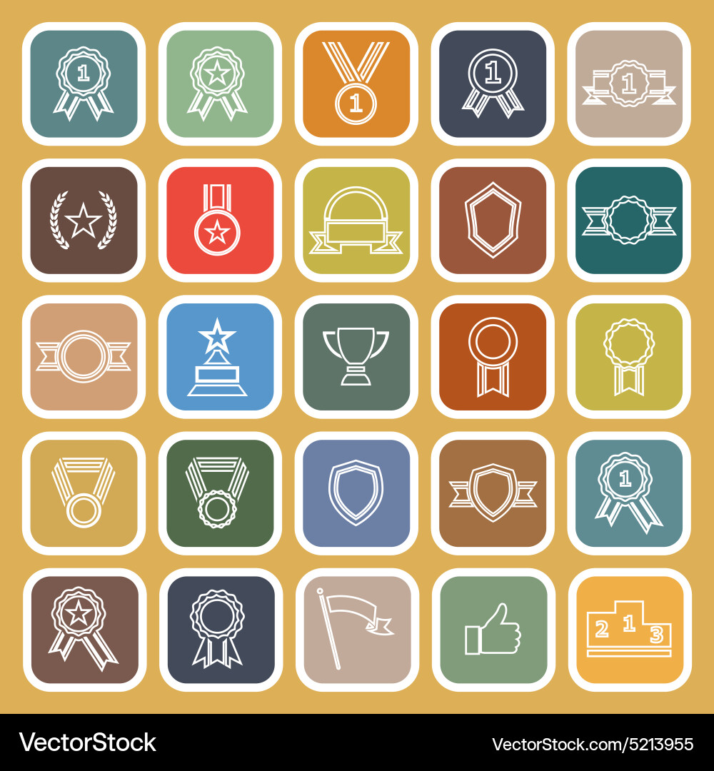 Award line flat icons on brown background Vector Image