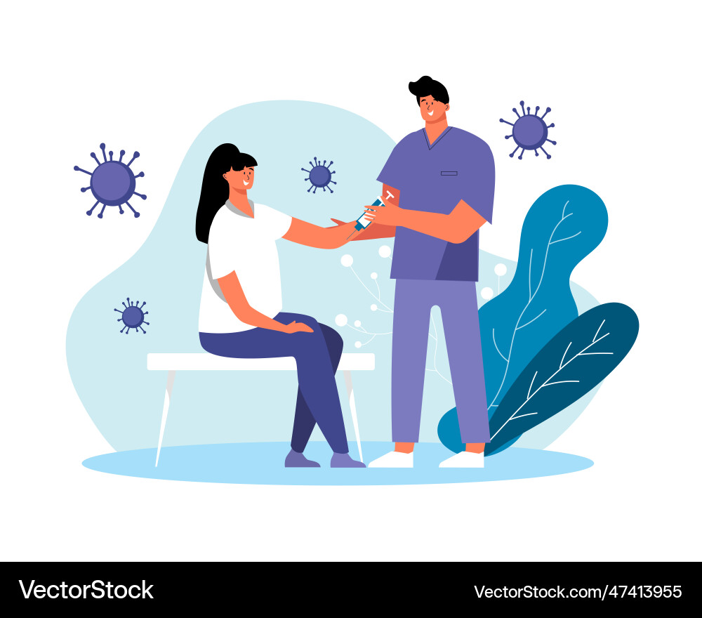 Cartoon smiling doctor vaccinates Royalty Free Vector Image