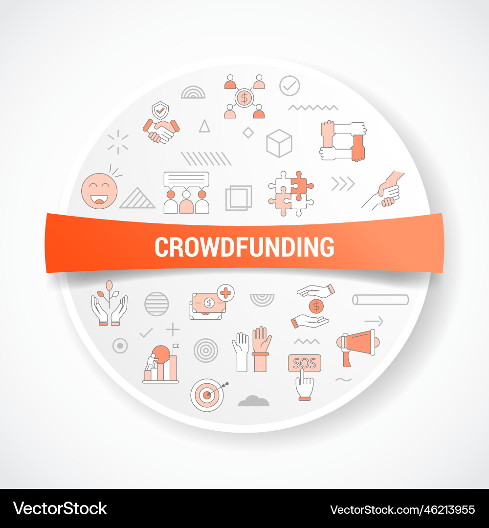Crowdfunding concept with icon concept with round Vector Image