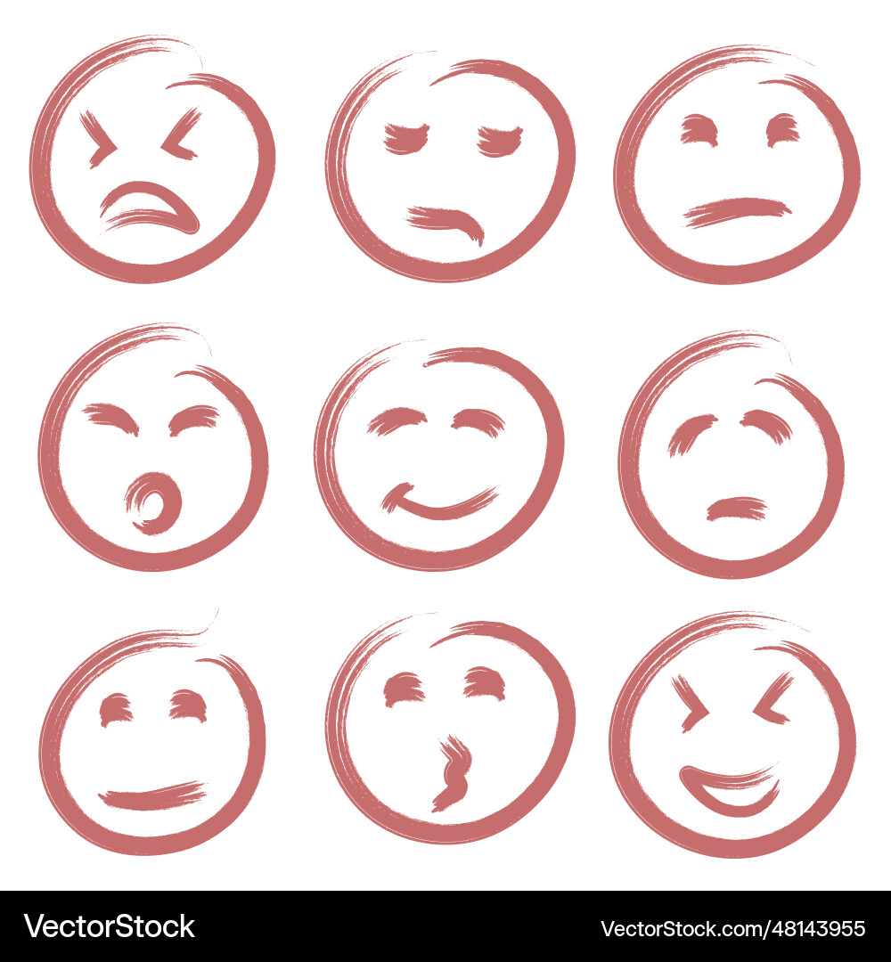 Emoticons set of nine red abstract textured Vector Image