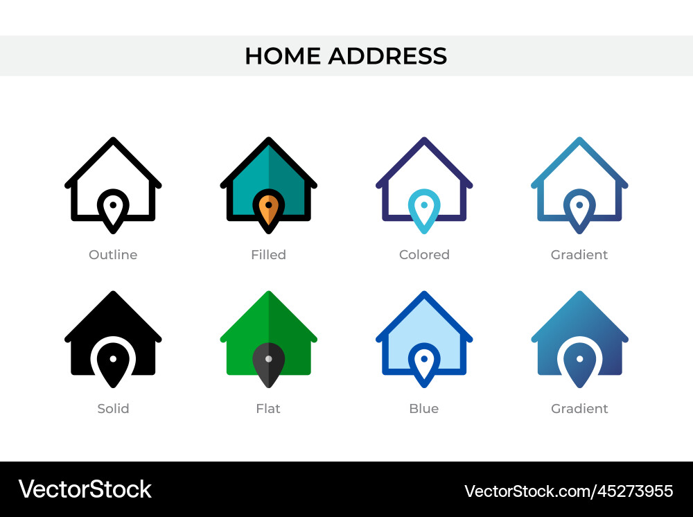 Home address icon in different style address Vector Image