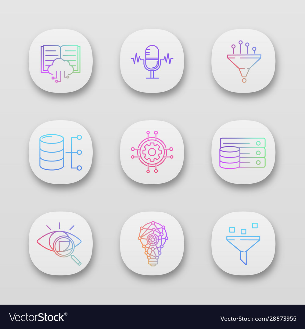 Machine Learning App Icons Set Royalty Free Vector Image