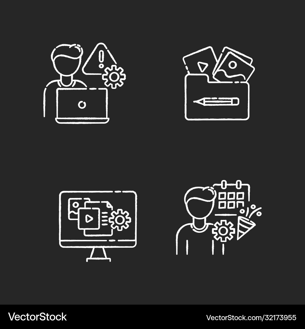 Management chalk white icons set on black Vector Image